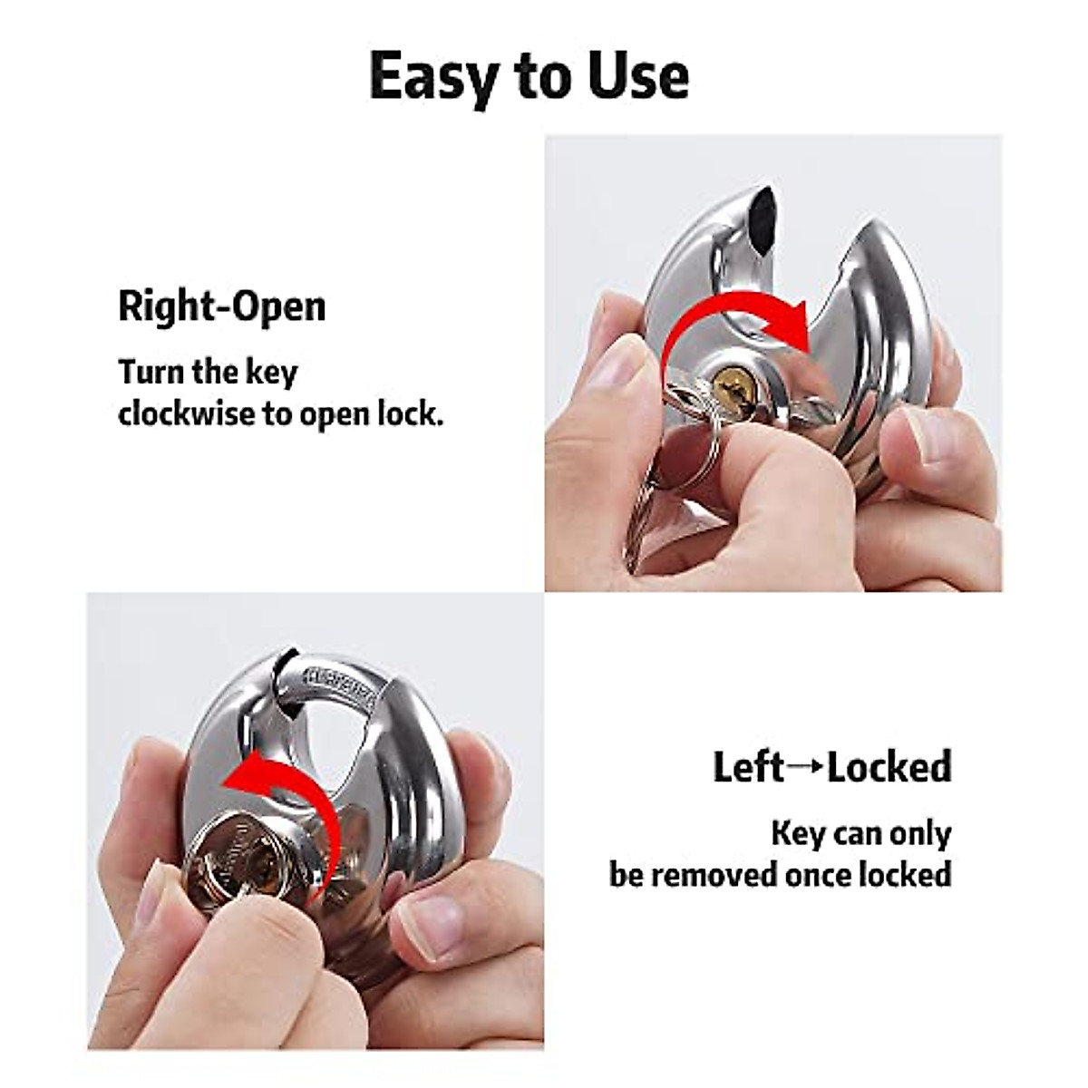 HonesaLoc Disc Padlock Outdoor, 2 Pack Heavy Duty Stainless Steel Discus Padlock, Waterproof Combo Gate Lock with Key for Storage Locker, Garages Warehouse, Sheds and Fence