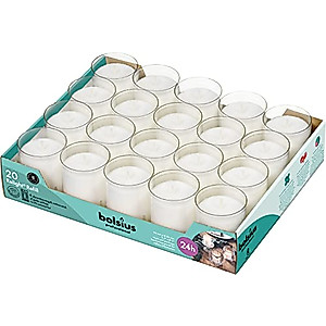 BOLSIUS Votive Candles - 20 Pack Restaurant Candles in Clear Unbreakable Plastic Cups - 24 Hours Burn Time - Premium European Quality - Unscented Smokeless Relight, Birthday, Party & Wedding Candles