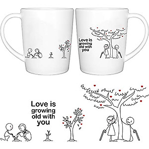 BoldLoft Grow Old with You Couples Coffee Mugs-Couple Gifts for Anniversary Wedding Engagement Valentines Day Ceramic Gifts for Boyfriend Girlfriend Bride and Groom Gifts Mug Gift Set for Him and Her