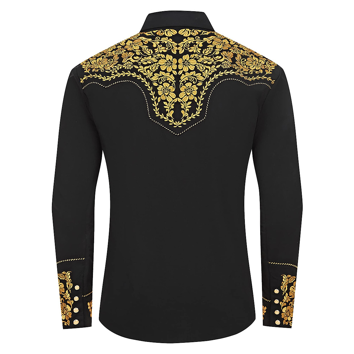 SALVAJE OESTE Embroidered Western Cowboy Shirts for Men Snap Button Long Sleeve Shirt with Western Cowboy Embroidery Black-Yellow