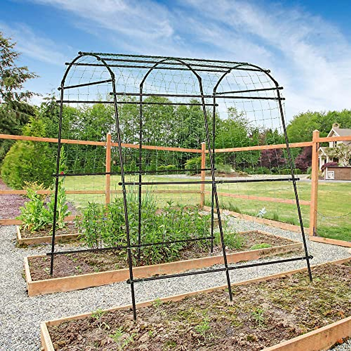 Lalahoni Garden Arch Trellis for Climbing Plants Outdoor - 7 ft Tall Arbor Large Tunnel Trellis, Metal Plant Support Archway for Climbing Vine Vegetables/Fruits/Flowers Yard Lawn - Lightweight, Black