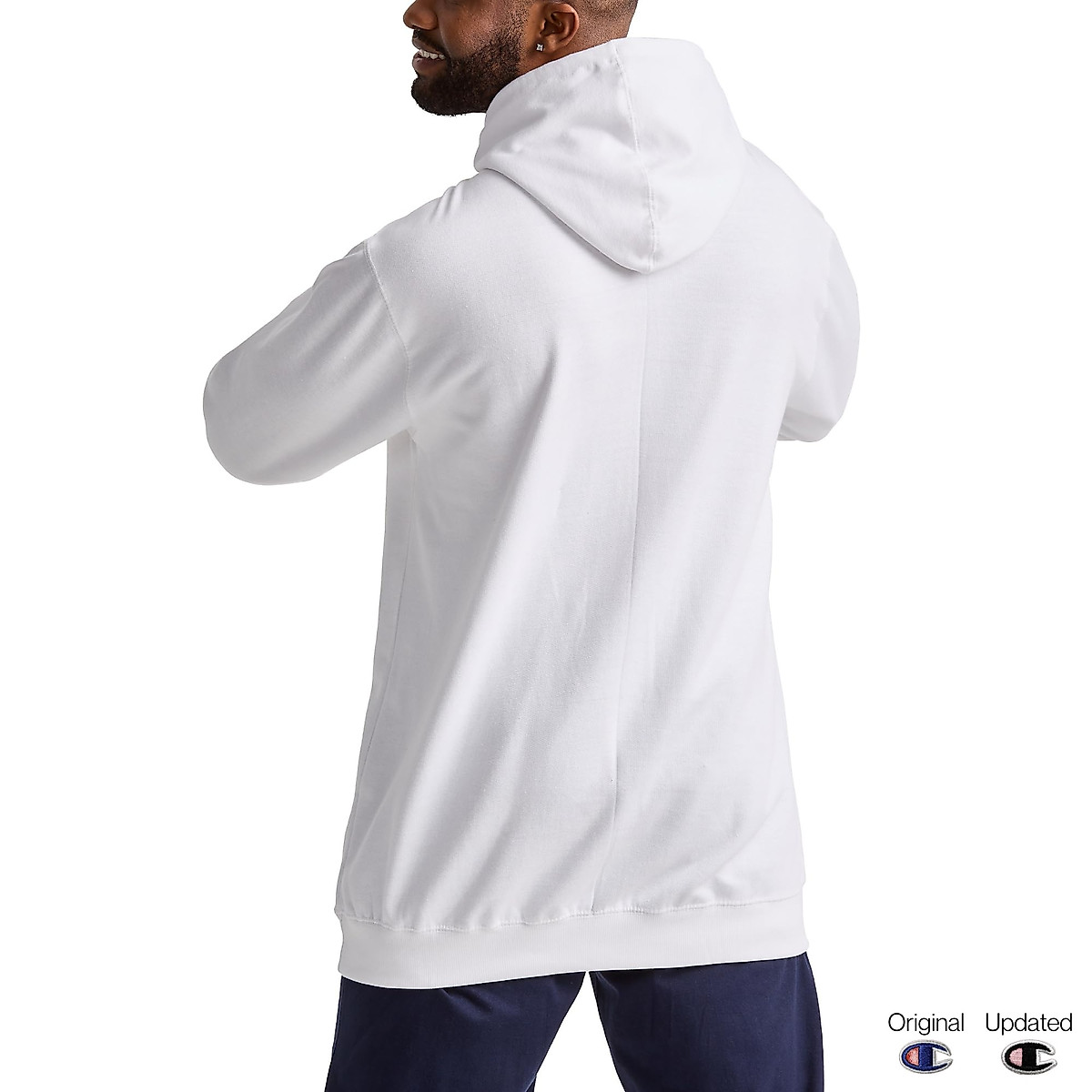Champion mens Powerblend Fleece Comfortable Hoodie Sweatshirt, White Script, Large