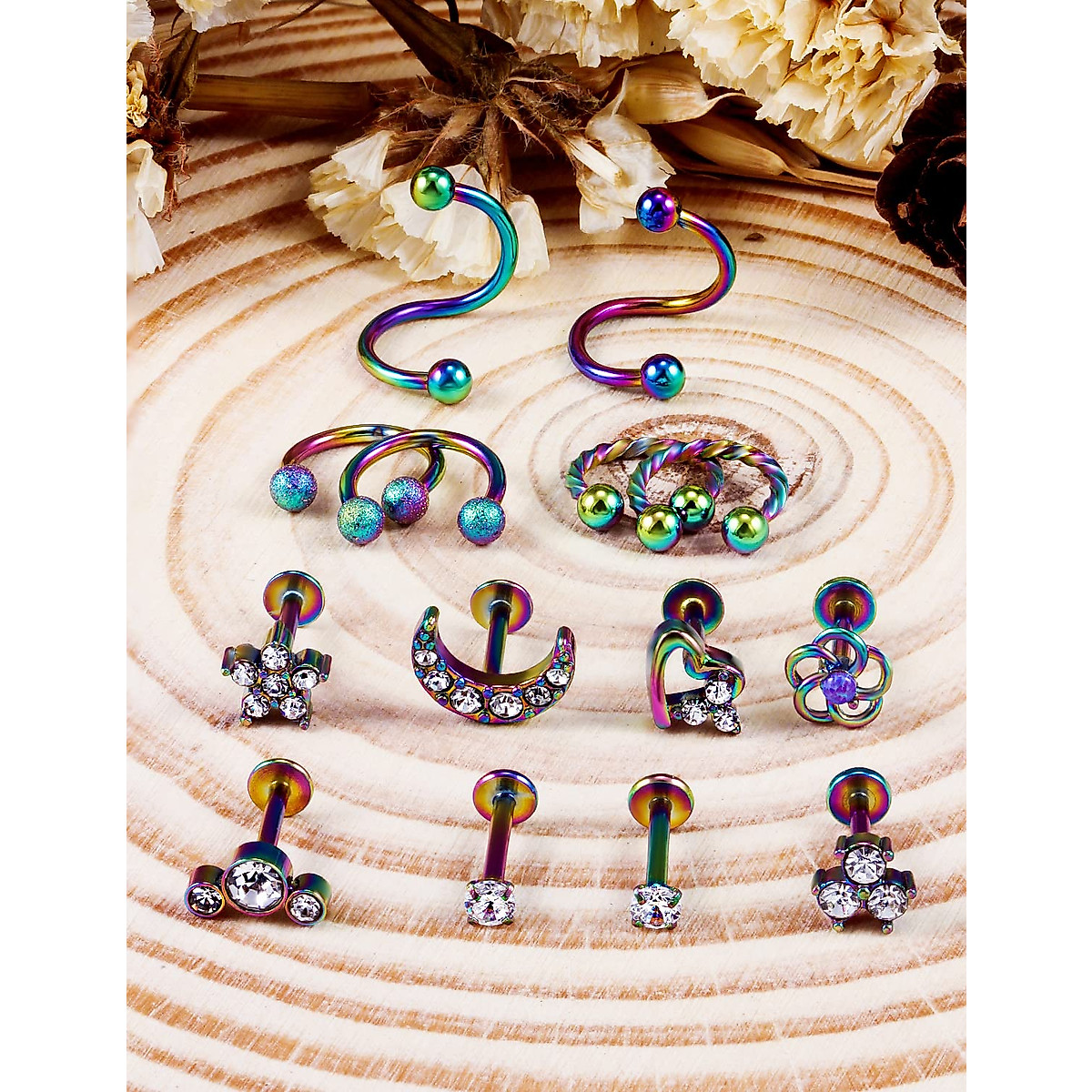 Cisyozi 16G Lip Rings Studs Hoop Piercing Jewelry for Women Stainless Surgical Steel Spiral Horseshoe Opal Lip Labret Medusa Monroe Ring Tragus Helix Cartilage Earring Stud Piercing Jewelry Women Men