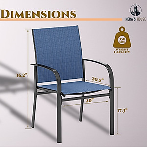 HERA'S HOUSE Patio Dining Chairs Set of 6, 36" Textilene Fabric Outdoor Chair with Wrought Iron Metal Frame Support 350lbs for Lawn Garden Backyard Kitchen, Blue