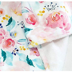 Sahaler Succulents Cactus Plush Fleece Throw & Receiving Baby Blankets for Boys and Girls,Fleece Plush Blanket for Nursery Crib, Stroller, Toddler Bed, Carseat Baby Gift (Green & Pink Floral)