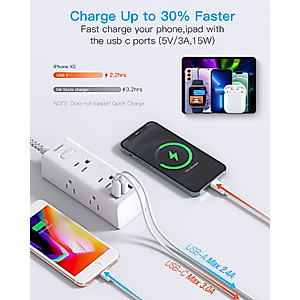 Power Strip Surge Protector - Widely Outlets with 3 USB Ports (1 USB C), Outlet Extender Strip with 5 Ft Extension Cord, Flat Plug, Wall Mount, Small Power Strip for Travel Office Dorm Home