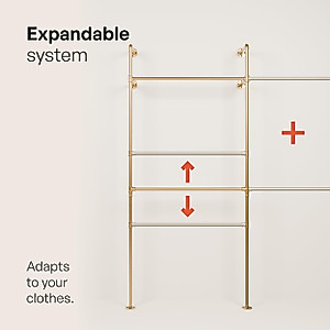 pamo Industrial Pipe Clothing Rack Gold - 660 lbs Capacity - Wall Mounted Clothes Rack and Walk In Closet for Wardrobe