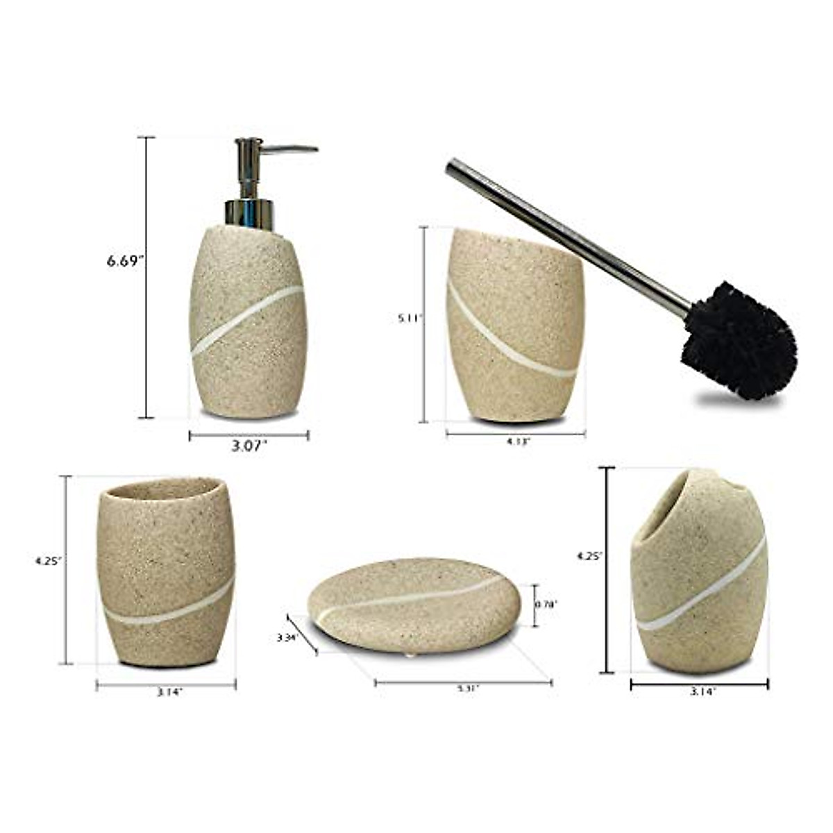 Bathroom accessory Set 5 Piece Bathroom Accessories with Soap Dispenser, Toothbrush Holder, Soap Dish, Toilet Brush with Holder, and Rinse Cup Bathroom Accessories Set for Home, Bathroom Decor (Cream)