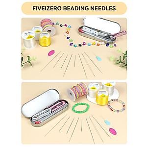 FIVEIZERO 60 Pieces Beading Needle Set, 5 Sizes Species Big Eye Beading Needles (with Threader) Needle Bottle, Yarn, Embroidery Needle, Thimble Foldable Beading Needle Set for Jewelry Making