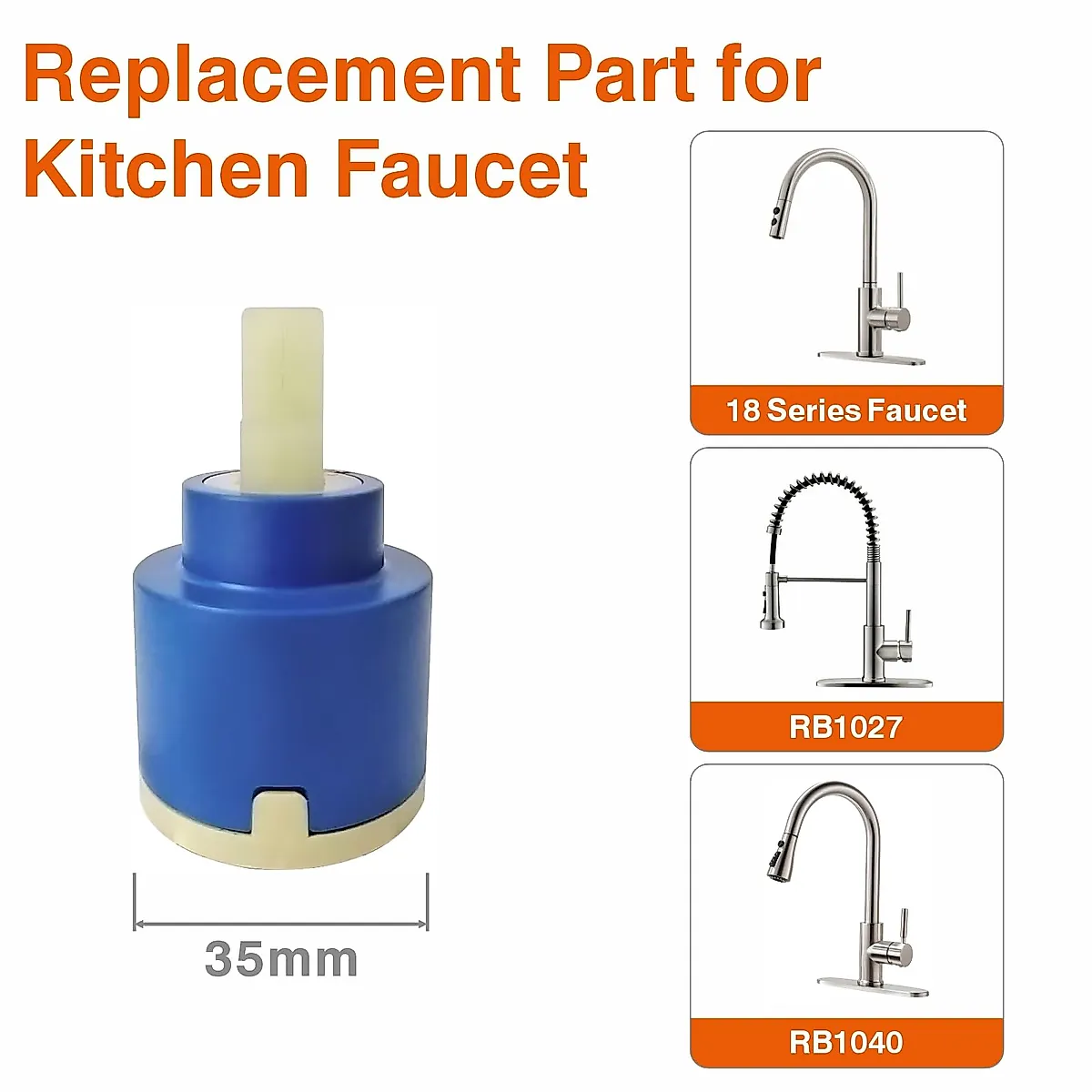35mm Flat Basement Ceramic Faucet Cartridge, Replacement Part for Kitchen Faucet, Bathroom Faucet and Basin Faucet, RULIA RB2027