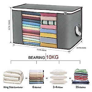 ZB.soar Clothing Storage Bags,Thickened Storage Bags for Bedroom with Reinforced Handle Thick Fabric for Comforters, Blankets, Bedding, Foldable with Sturdy Zipper, Clear Window, (2 Pcs, 90L, Gray)