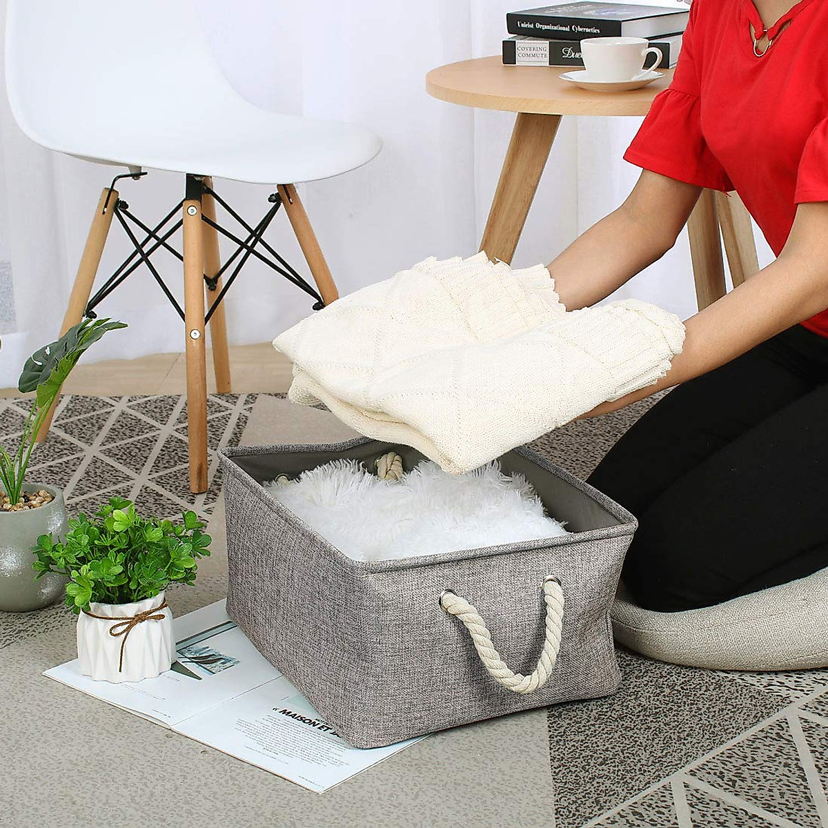 uxcell Fabric Storage Basket with Dual Handles, Collapsible Storage Bins for Toys Laundry Clothes Storage, Home Organizer for Bedroom Office Closet Gray Small