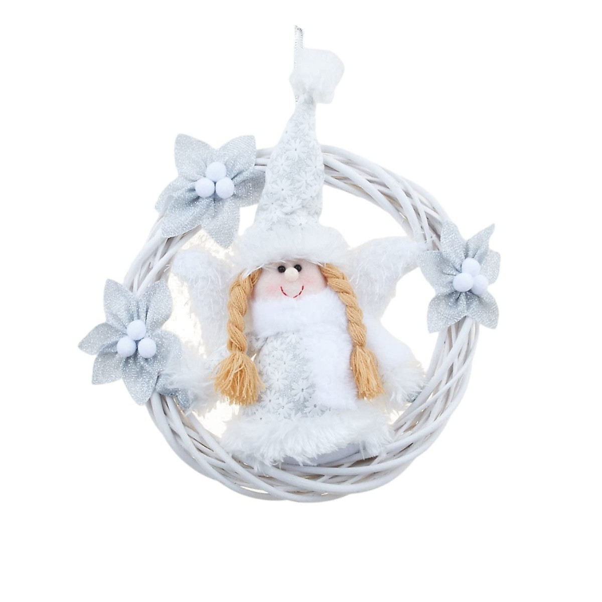 QAZIUY Christmas Wood Hanging Ornaments Ornaments for Crafts White Angel Wreath Rattan Ring Door Hanging Christmas Tree Pendant Christmas Decoration Arrangement Props Gift for Xmas Tree Holiday Party
