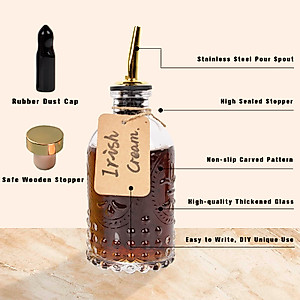 ChezMax Syrup Dispenser Bottles Set of 4, Simple Syrup Bottle for Coffee Bar Accessories, 7 oz Glass Coffee Syrup Dispenser Syrup Containers for Maple Honey Syrup Oil, with Metal Pour Spouts & Labels