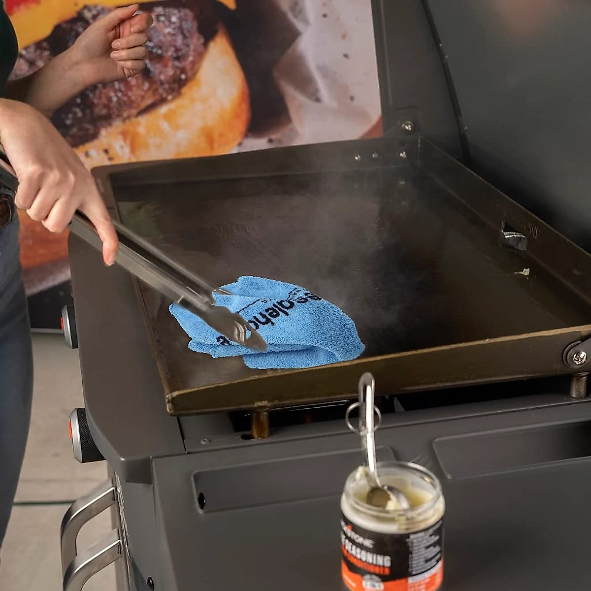 22 inch Blackstone Griddle with Hood and Side Burner, Tabletop Flat Top Grill Propane Portable Gas Grill for Outdoor BBQ Grill with Blackstone Accessories, Seasoning, and Gloves & Cloth