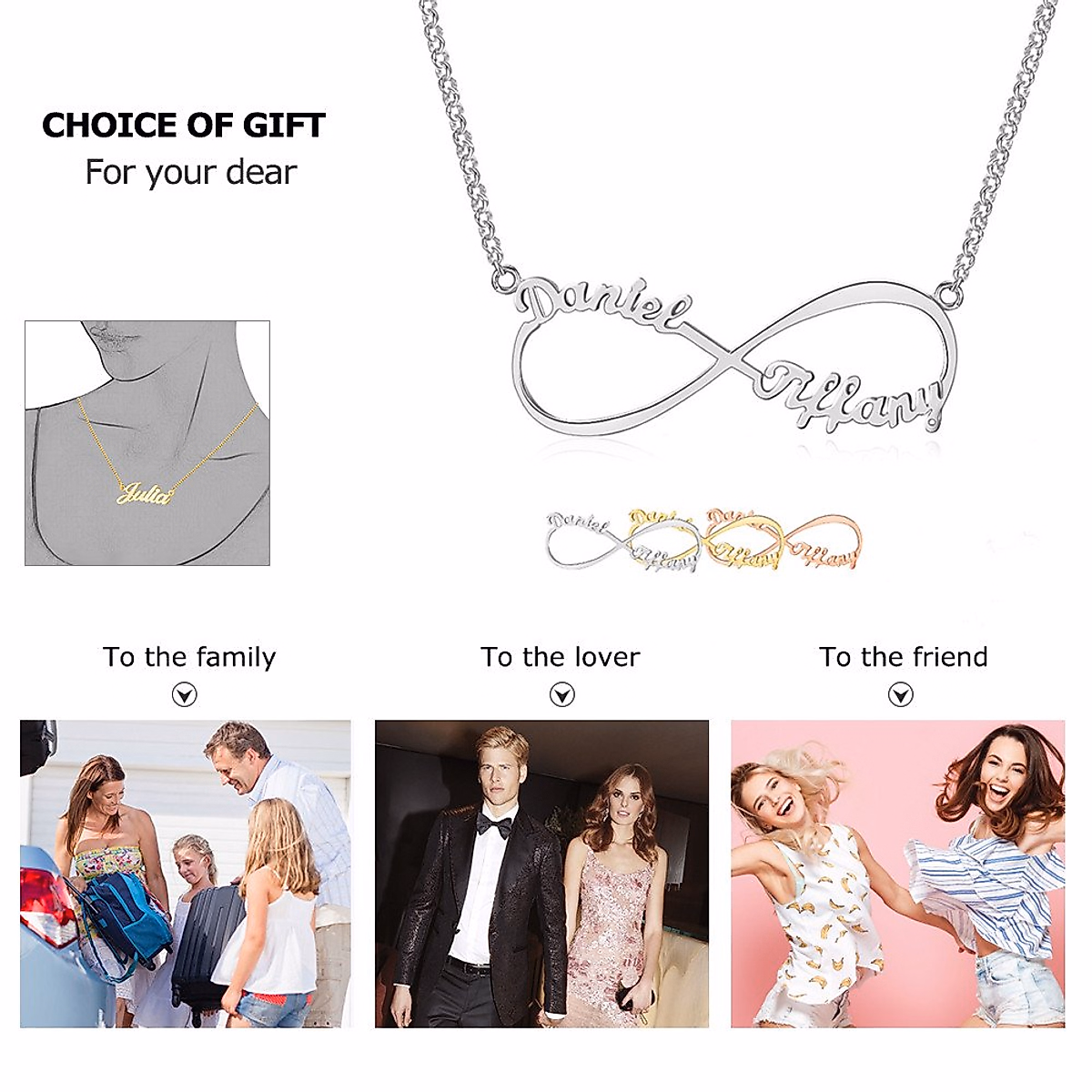 Lam Hub Fong Name Necklace Personalized Custom Name Necklace Personalized Name Necklace Sterling Silver Infinity Necklace with Name for Couples Gold Name Necklace (Silver)