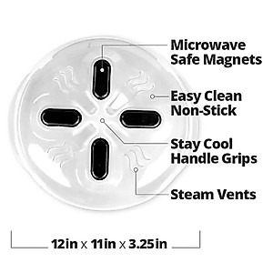 HOVER COVER Magnetic Microwave Cover for Food | Clear Microwave Splatter Cover | Microwave Plate Cover with Steam Vents | Food Grade Dish Cover | BPA-Free | Dishwasher Safe | Black