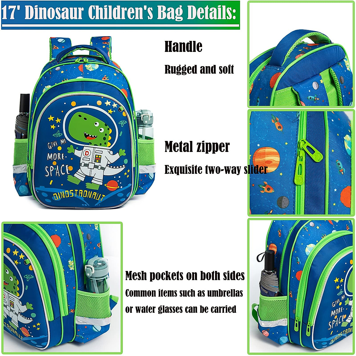 Egchescebo Boys Dinosaur backpack School Bookbag for Boys Kids Bling School Elementary Backpacks for Boys 17" Toddler Backpack Boys Bookbag Unicorn Bags for Boys Blue