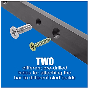 Peachtree Woodworking 19 inch Precision Aluminum Miter Bar Rail Runner w/Adjustable Spring Loaded Plungers •DIY Table Saw Crosscut Sleds •Jigs •Works w/ 3/4 by 3/8 inch Miter Slots •Mounting Hardware