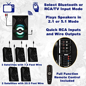 Acoustic Audio Bluetooth 5.1 Speaker System with Sub Light FM and Optical Input Home Theater 6 Speaker Set