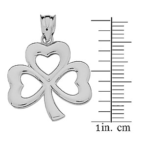 Dainty 10k White Gold Three-Leaf Heart Clover Irish Shamrock Necklace Pendant