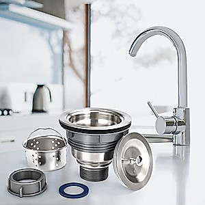 ANVAVA Kitchen Sink Drain 3-1/2 Inch Sink Drain Assembly Kit with Removable Kitchen Sink Drain Basket and Sink Stopper Sealing Lid, Tailpiece Retaining Nut, Stainless Steel