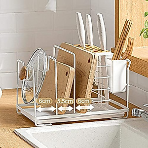 Sifanhao Expandable Pot Rack Organizer Shelf Expandable Cookware Organizer Baking Pan Organizer Kitchen Pot Lid Rack Organizer (White)