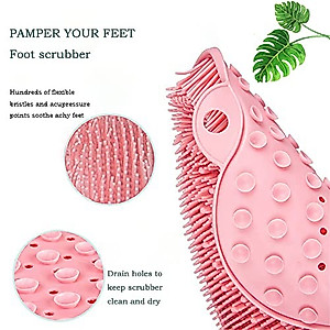BAOZMINAN Shower Foot Scrubber, Wall-Mounted Back Scrubber, Silicone Bath Massage Cushion Brush with Suction Cups, Bathroom Wash Foot Mat Exfoliating Dead Skin Foot Brush (Pink)