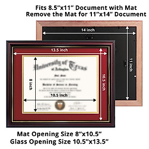 GraduationMall 8.5x11 Diploma Frame with Red over Gold Mat or Display 11x14 Certificate without Mat,Solid Wood & UV Protection Acrylic,Cherry Finish with Gold Trim