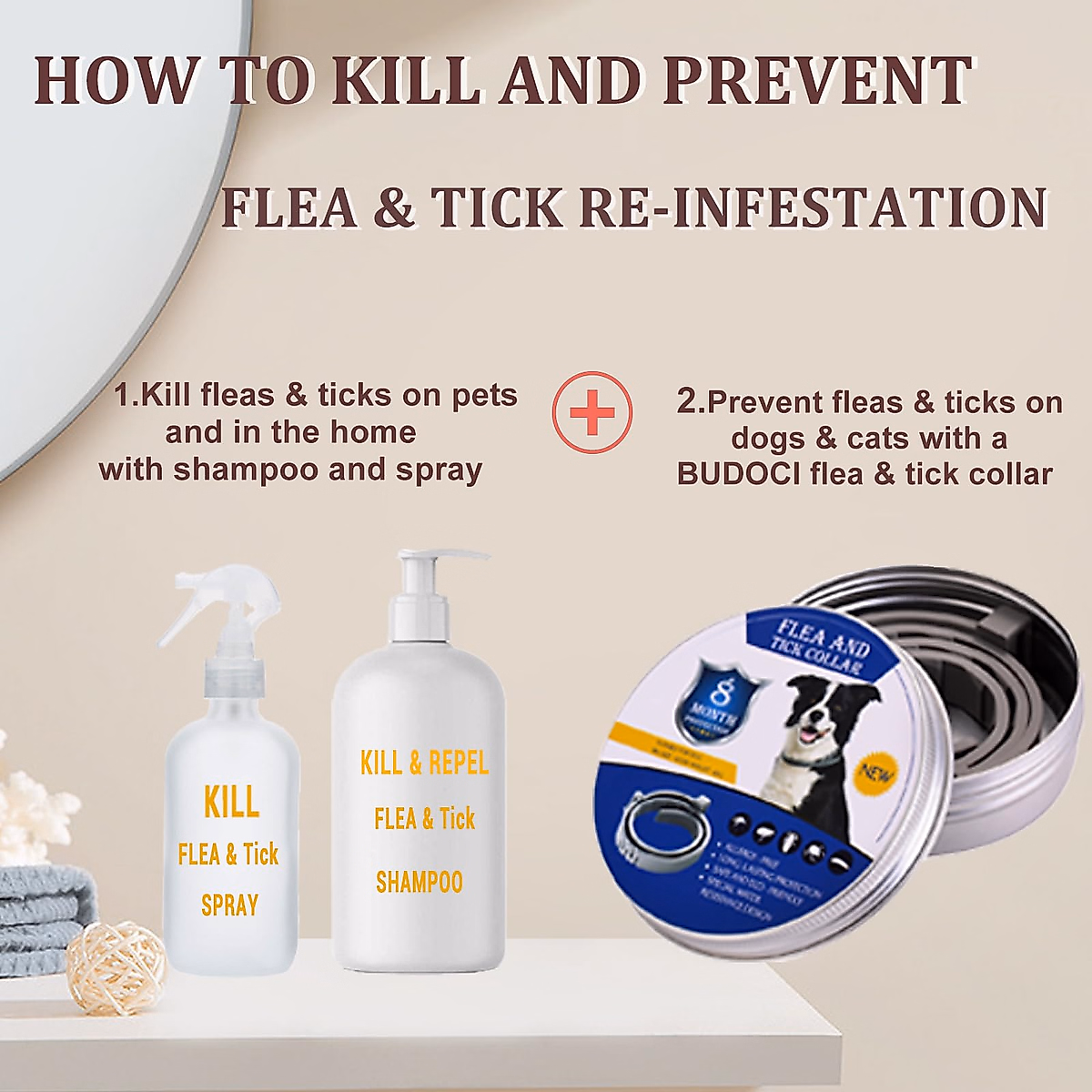 BUDOCI Flea Collar for Dogs,Flea and Tick Collar for Dogs,4 Pack Natural Flea & Tick Prevention for Dog, 24 Inch Collar for Large Small Dogs