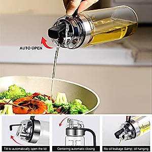 ZENG Oil Dispenser Bottle Set for Kitchen, Olive Oil Bottle Dispenser, Glass Oil Sauce Bottle Dispenser, Auto Flip, 550ml