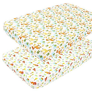 Waterproof Pack N Play/Mini Portable Crib Sheet Set 2 Pack 100% Jersey Cotton 190GSM Thickest Ultra Soft Stretchy for Baby Girl Boy Cute Animal by Knlpruhk