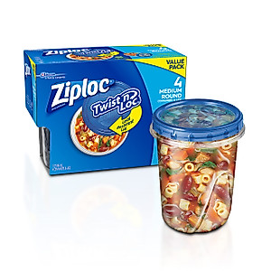 Ziploc Twist N Loc Food Storage Meal Prep Containers Reusable for Kitchen Organization, Dishwasher Safe, Small Round, 3 Count