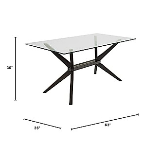 Uptown Club Dining Table with Tempered Glass Top, Elegant Statement Piece for Contemporary Home, 63" x 36", Dark-Walnut