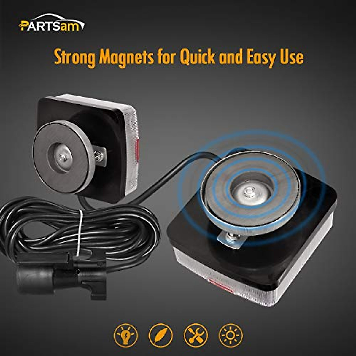 Partsam Magnetic LED Trailer Towing Light Kit w/Reflex, Universal 2x 15 LED Trailer Rear Light, Board Tail Brake Stop Indicator License Plate Light Lamp, 24ft Cable with 7 Pin Plug, IP68 Waterproof