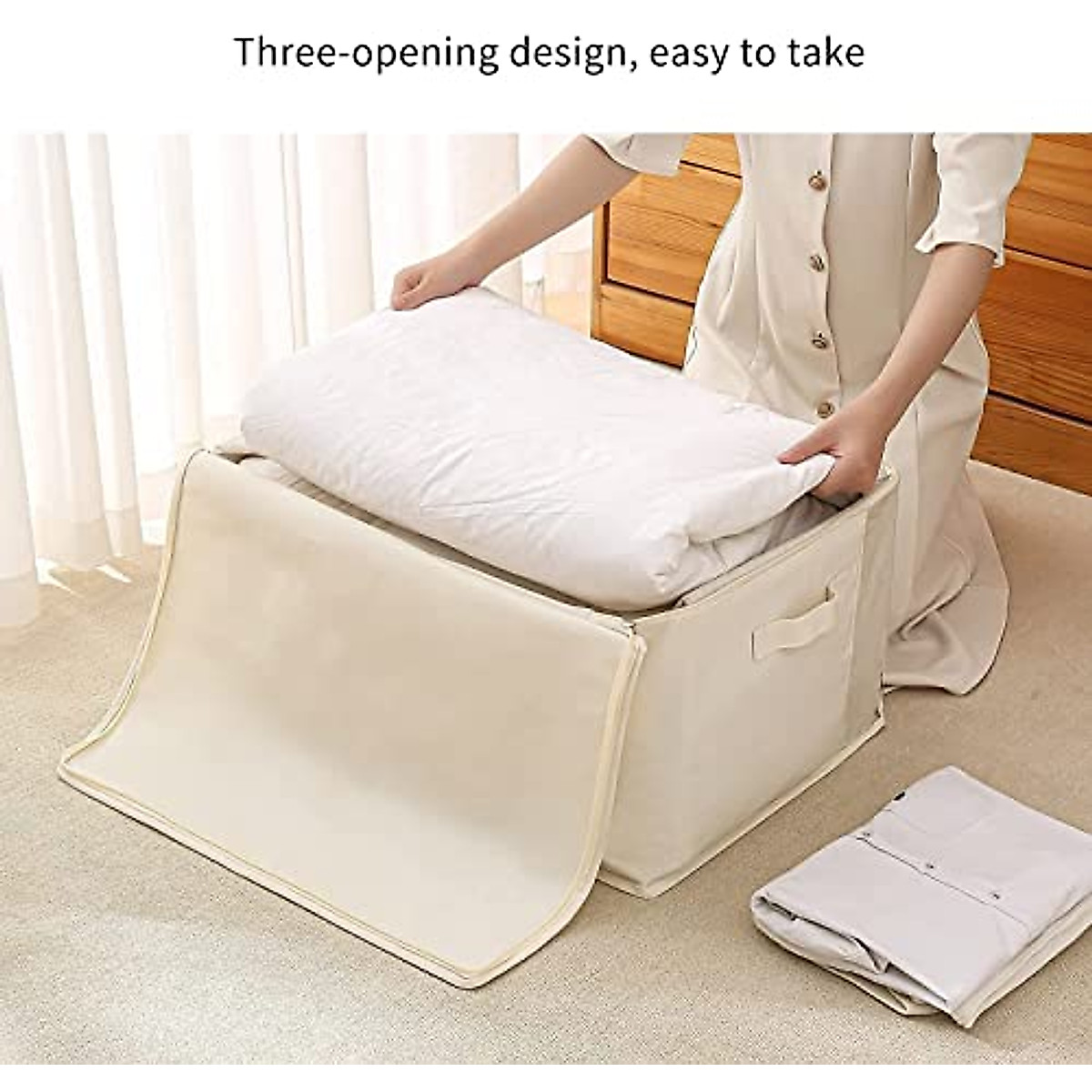 Vailando 3-Pack Large Canvas Comforter Storage Bags Closet Organizer for Clothes Sweater Clothes Organizer with Dual Zipper Three Carrying Handles for Blanket Closet Storage Container