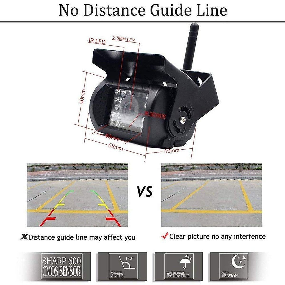 Liehuzhekeji Wireless Car Backup Camera and Monitor Kit, Waterproof Night Vision Wireless Rear View Camera 7 Inch LCD Monitor Parking System + Car Charger for 12V-24V Truck RV Trailer Camper Bus