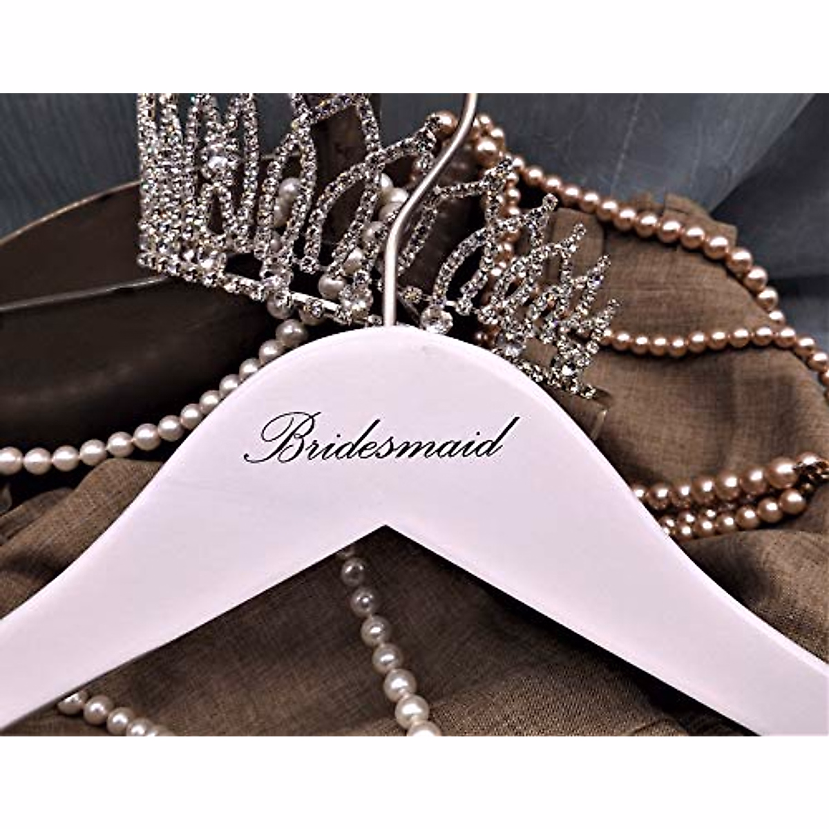 NAHANCO BRM20117 Bridal Hanger, White Wood Hanger with Black Imprint (Bridesmaid), 17” (1 Piece)