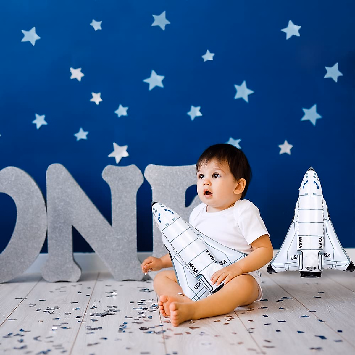 ArtCreativity Space Shuttle Inflates, Set of 2, Inflatable Astronaut Toys for Kids, Decorations for Outer Space Themed Parties, 14 Inch Long Party Inflates, Fun Pretend Play Accessories