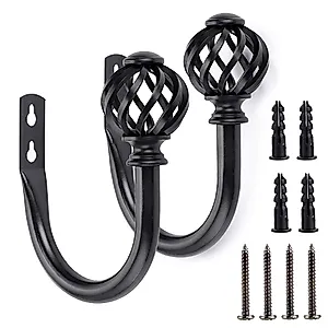 Sumnacon Set of 2 Metal Curtain Holdbacks - Wall Mounted Drapery Tiebacks with Screws, Decorative Window Treatment Holdbacks for Bedroom, Livingroom, Office, Black