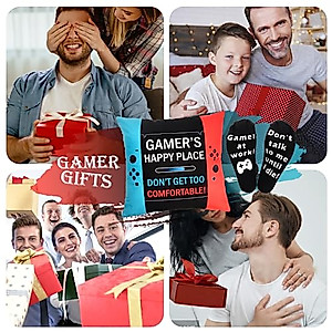 Gamer Gifts for Teenage Boys, Best Gaming Gifts for Men, Him, Gamers, Son,Husband, Boyfriend, Game Lover, Video Game Lover Gifts, Game Room Decor, Gamer Pillow Cover and Game Socks Gifts Set G001