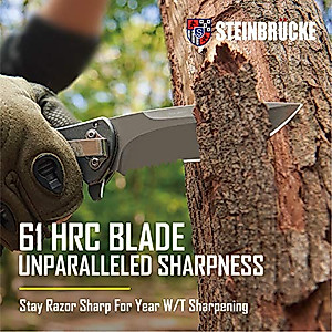 Motovecor Steinbrucke Pocket knife with 3.1”- EDCFolding Knife 9Cr18Mov High Performance Stainless Steel Partially Serrated Blade with Reversible Clip,3.3Oz Titanium coated 60-61 HRC