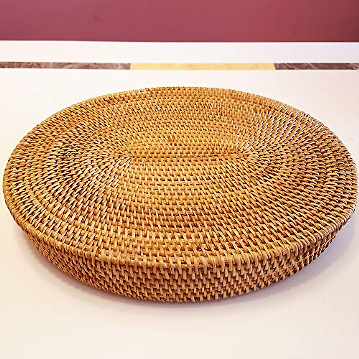 Oval Rattan X-Large Severing Tray for Fruit,Breakfast, Drinks,Food Storage Platters Plate Snack for Coffee Table, 17” Wicker Woven Serving Basket Ottoman Tray with Handles and 2.5”High Wall（XXL-43cm）