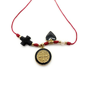 Saint Benedict Gold and Black Tone Enamel Pendant Powerful Azabache Chocker Gargantilla Protectora