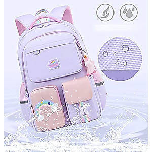 Uamdrup Kids Purple Unicorn Backpack For Girl, Cute Lightweight Durable Large Capacity School Bookbag Waterproof Travel Bag With Lunchbag