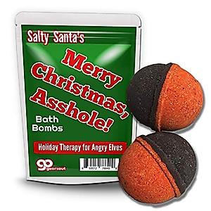 Merry Christmas Asshole Bath Bombs - XL Black and Red Fizzers for Adults - Handcrafted, Black Cherry Scent, Made in America, 2 Count