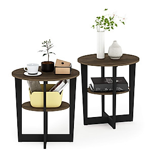 Furinno JAYA Oval End Side Night Stand/Bedside Table, 2-Pack, Columbia Walnut/Black
