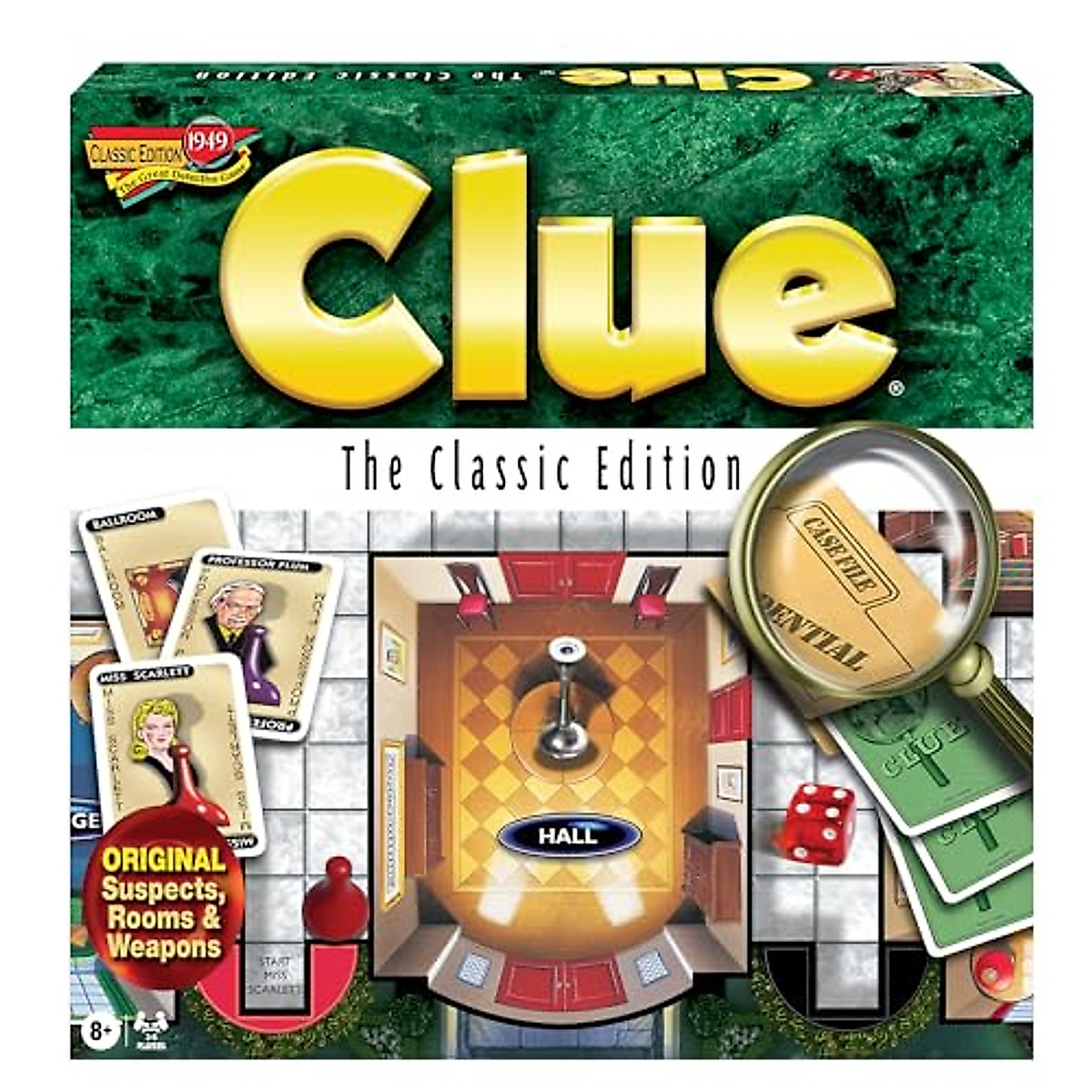 Winning Moves Games Clue Classic with 1949 Card Artwork & Suspects USA, Original Whodunnit Murder Mystery Game with Metal Weapons for 3to 6 Players, Ages 8 and up