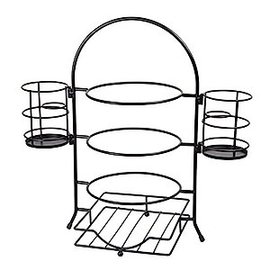 Creative Home 3-Tier Plate Rack Napkin Holder Buffet Caddy Storage Organizer with Removable Flatware Utensil Holder, Black