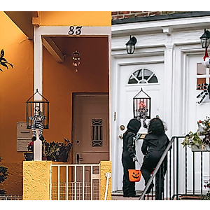 CRILEAL Skeleton Animated Halloween Decorations, Screaming Halloween Decor with Motion Activated & Light Sensor, Spooky Prisoner Cage with Spider Web Haunted House Decorations, Ghost with Hat